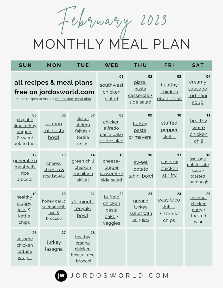 Free Monthly Meal Plan - Jordo's World