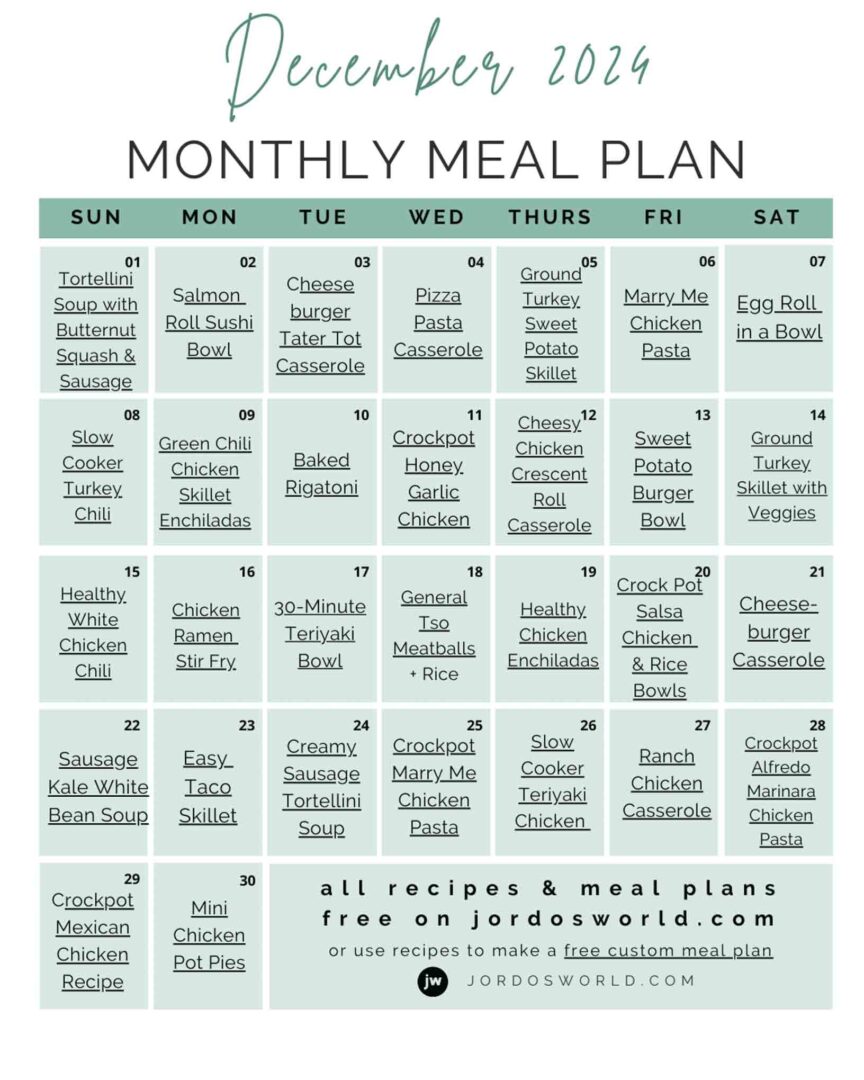 Free Monthly Meal Plan - Jordo's World