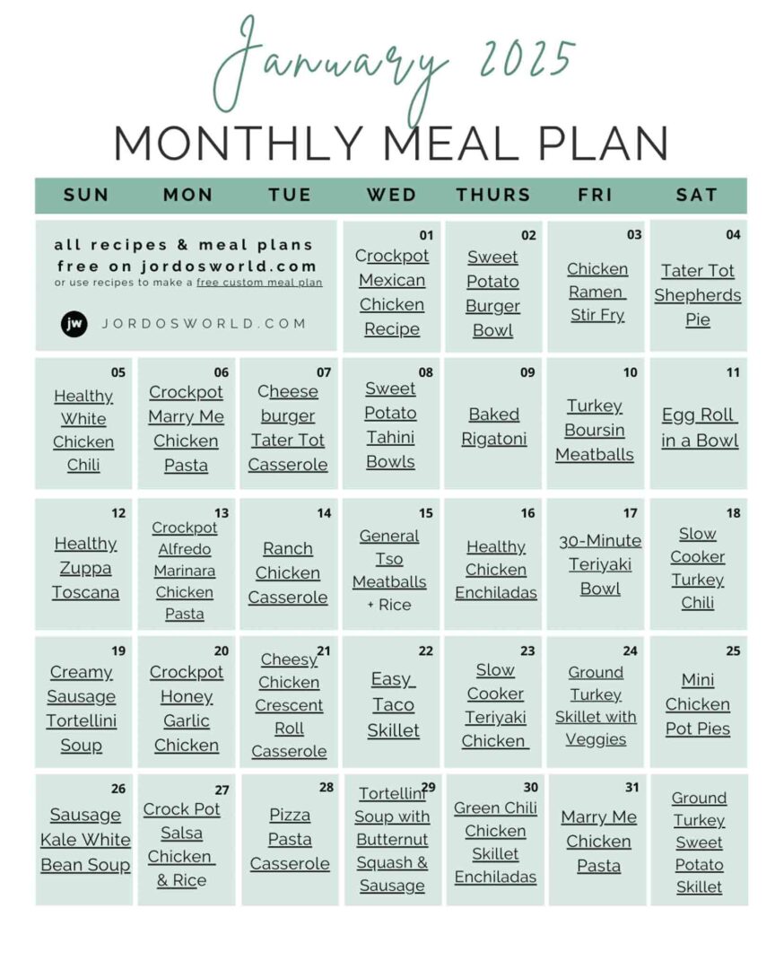 Free Monthly Meal Plan - Jordo's World