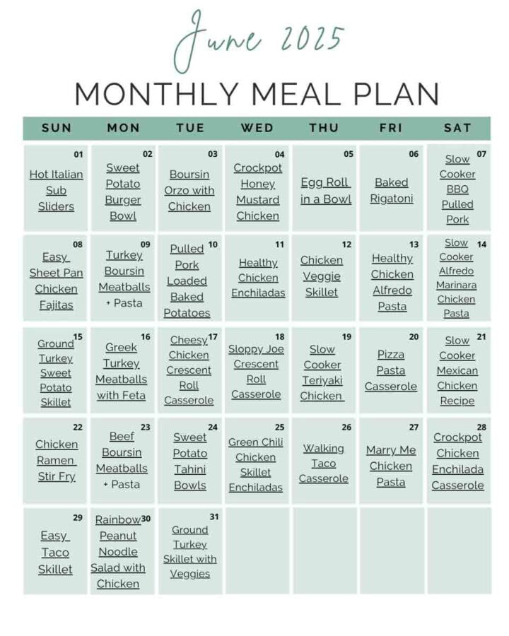 Free Monthly Meal Plan - Jordo's World